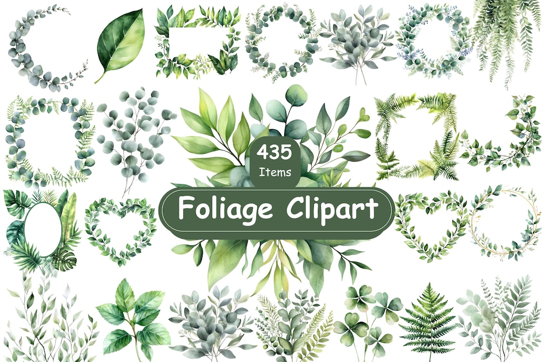 435 Foliage Clipart Bundle Green Leaves Frames Botanical Borders ...