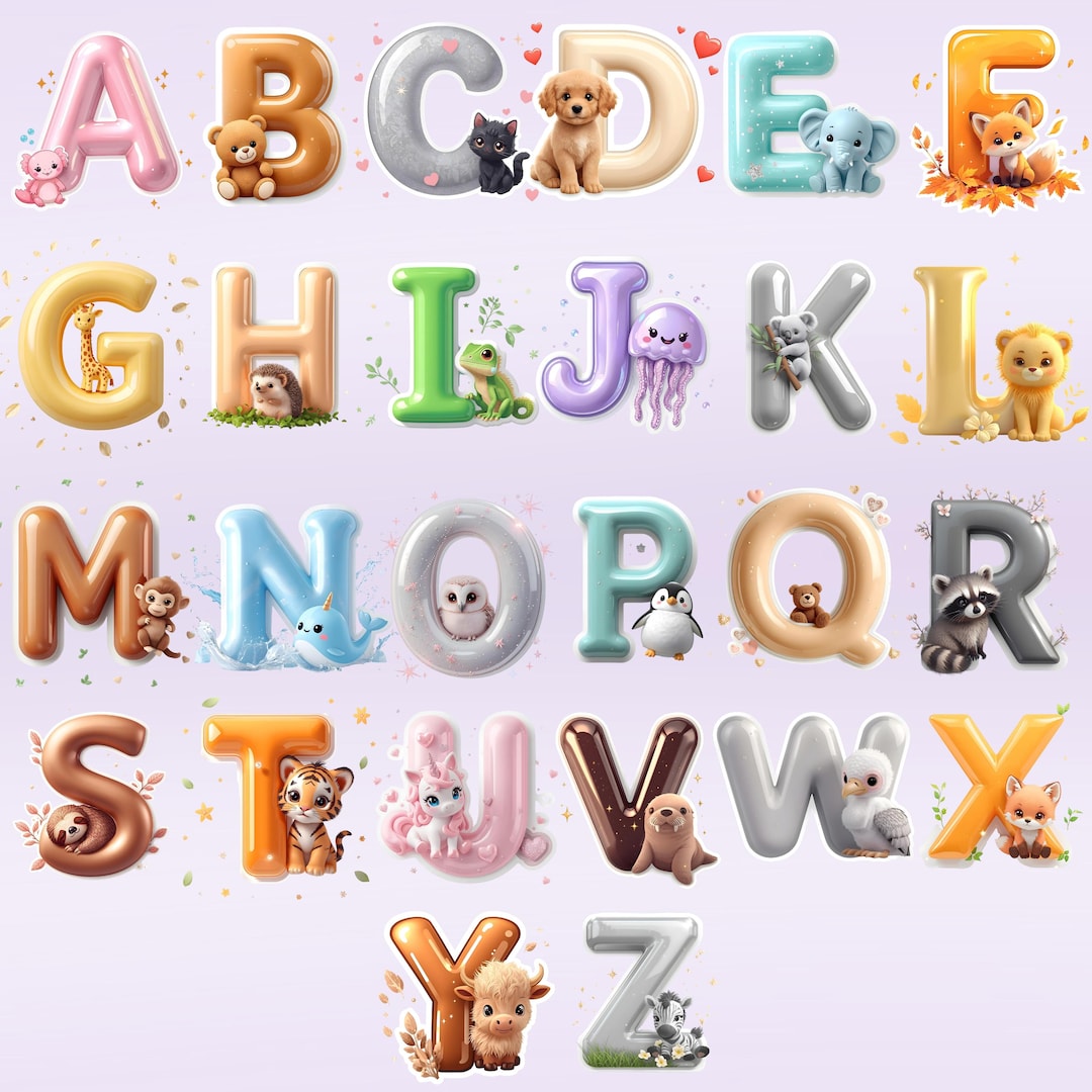 Animal Alphabet PNG Clipart Set Kids Nursery ABC Letters Printable Baby ...