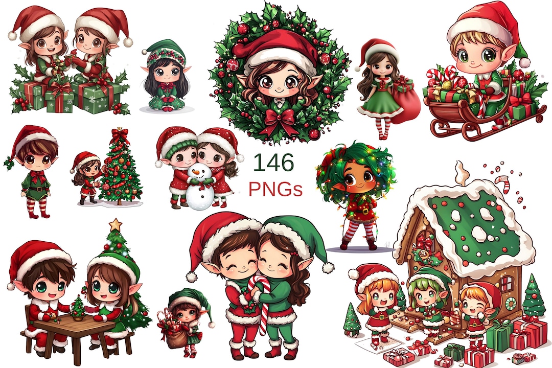 Christmas Elf Clipart Bundle Cartoon Holiday Characters Festive ...