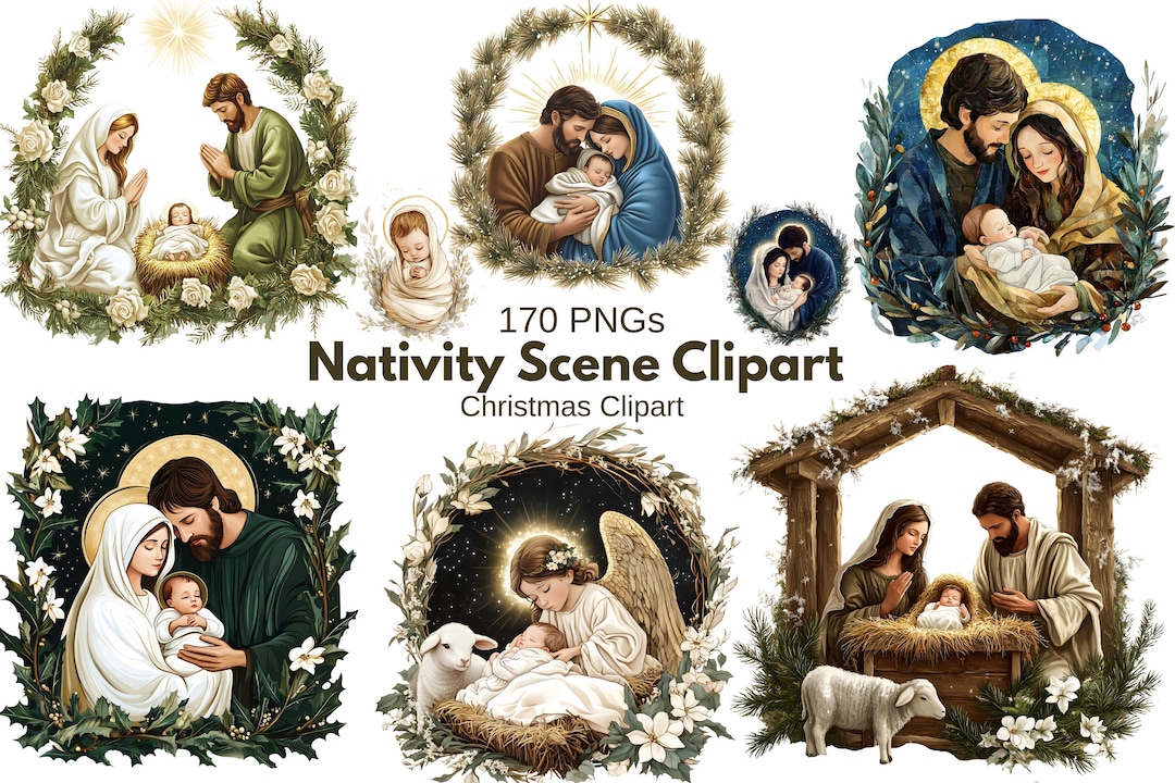 Watercolor Nativity Clipart Bundle, Religious Christmas Holy Family PNG ...