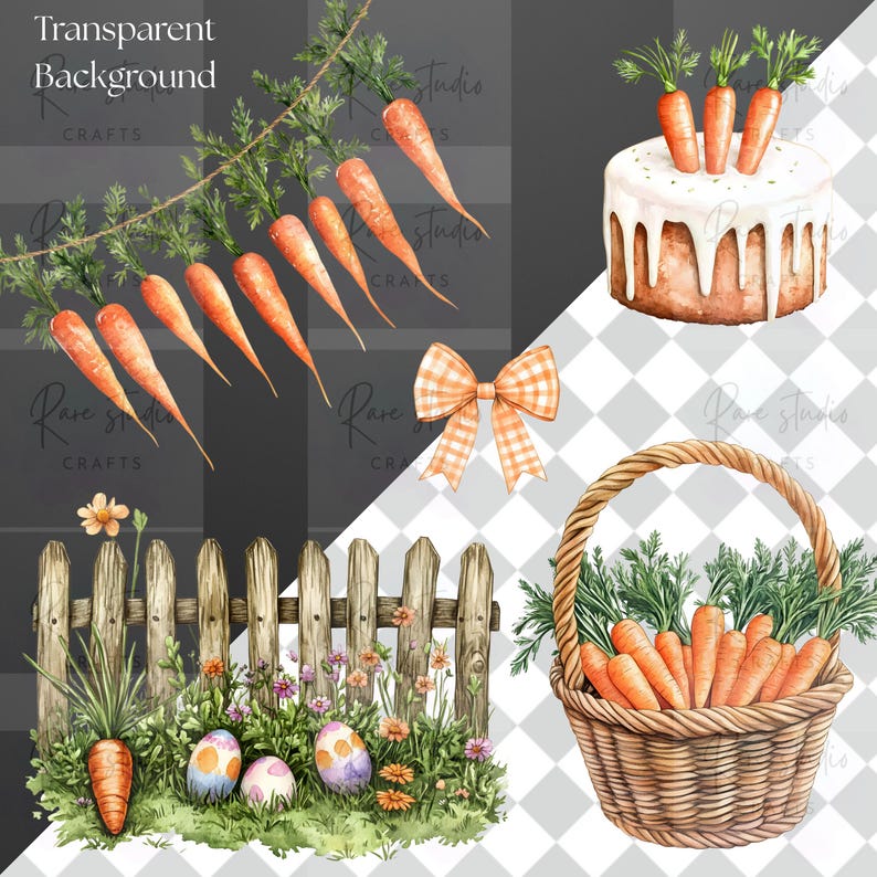 Watercolor Easter Bunny Carrot Clipart Bundle, Spring Rabbit PNG for ...