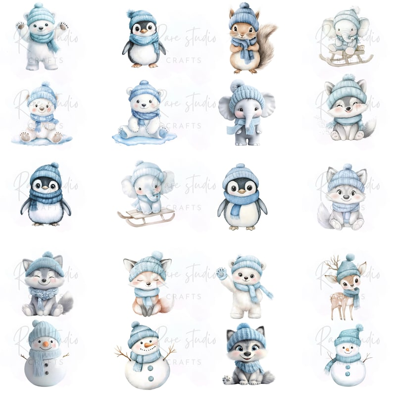 Winter Animal PNG Bundle Baby Forest Snow Characters Clipart Digital ...