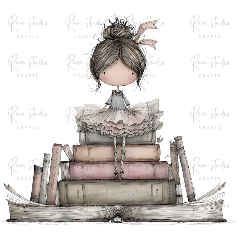 Watercolor Reading Girls PNG Bundle Book Lover Clipart Library Art ...