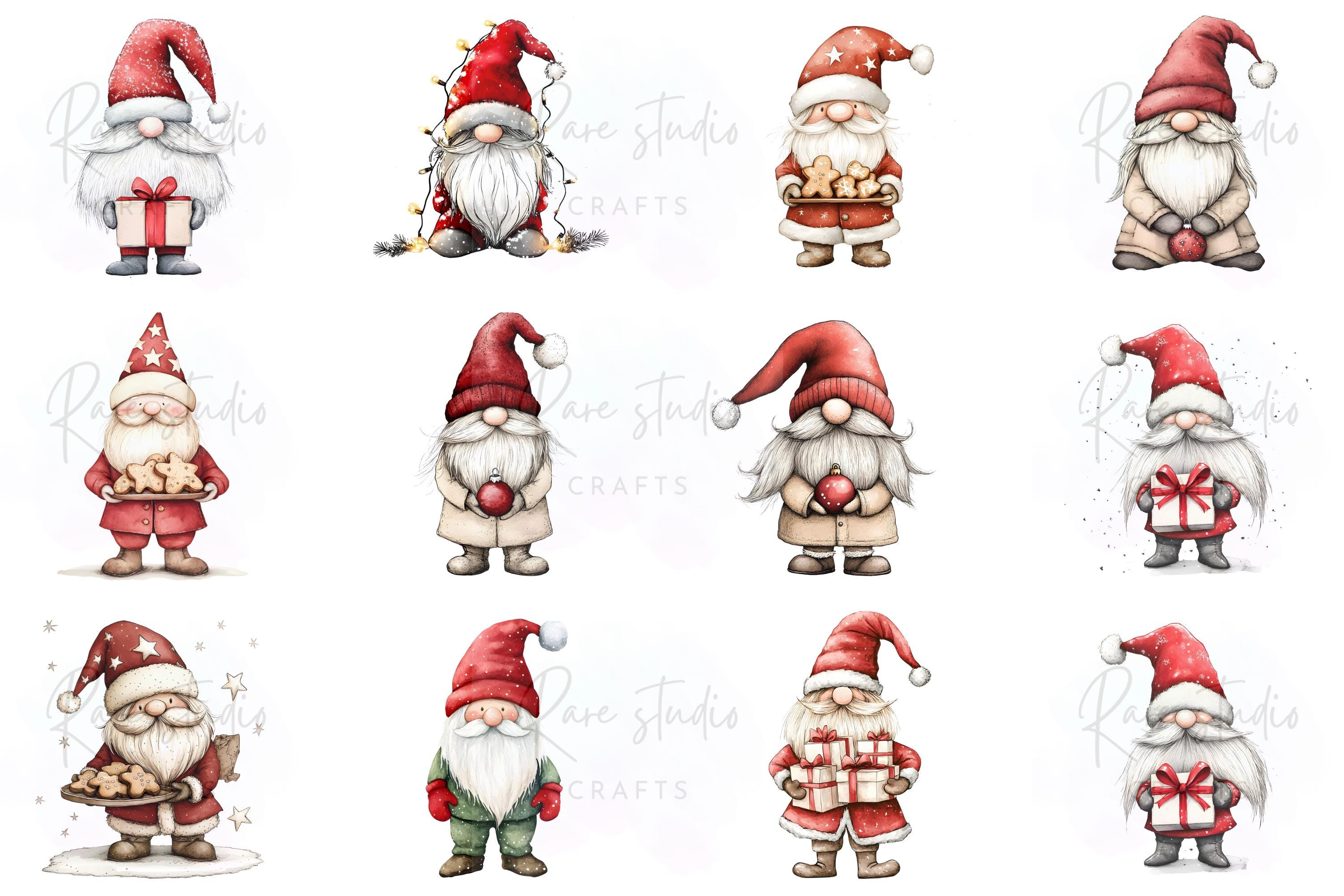 Watercolor Christmas Gnome Clipart, Nordic Tomte PNG Bundle for Winter ...