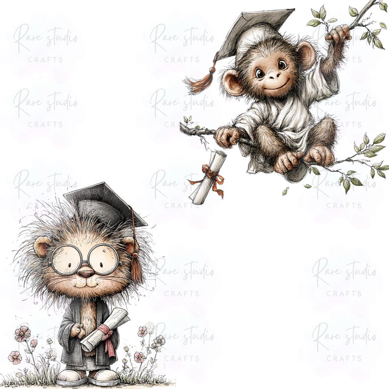 Graduation Animals Clipart PNG Bundle, Animal Graduates Diploma Cap ...