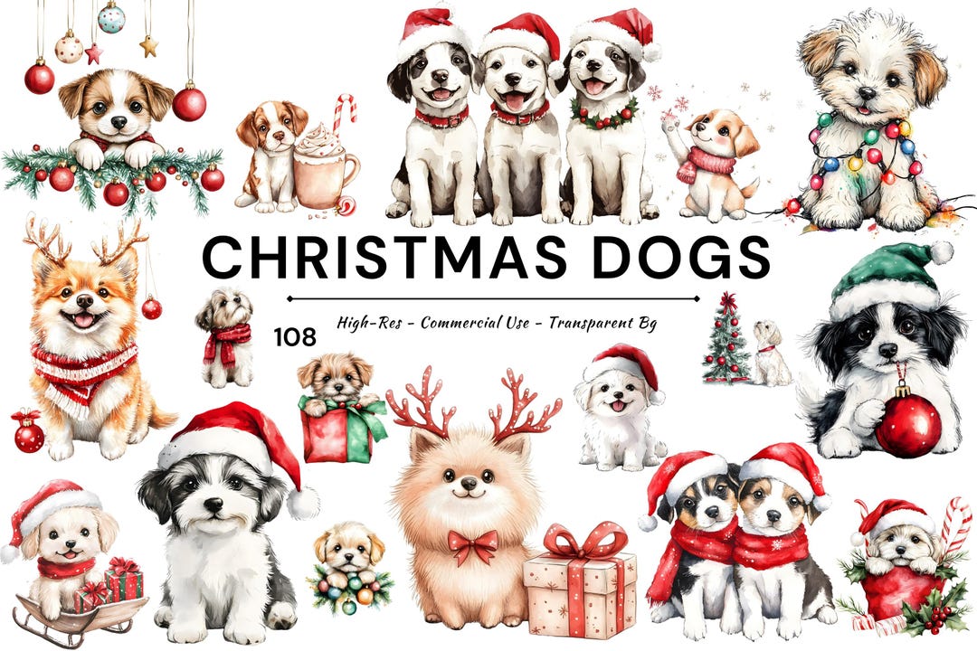 Christmas Dogs Clipart Bundle Watercolor Puppy Art Holiday PNG Set ...