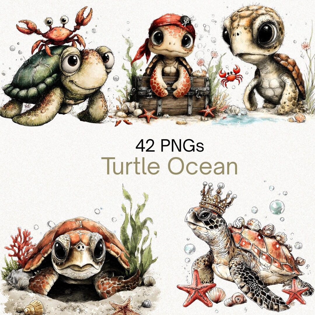 Sea Turtle Ocean Clipart Bundle Marine Animals Underwater Graphics PNG ...