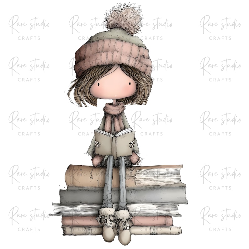 Watercolor Reading Girls PNG Bundle Book Lover Clipart Library Art ...