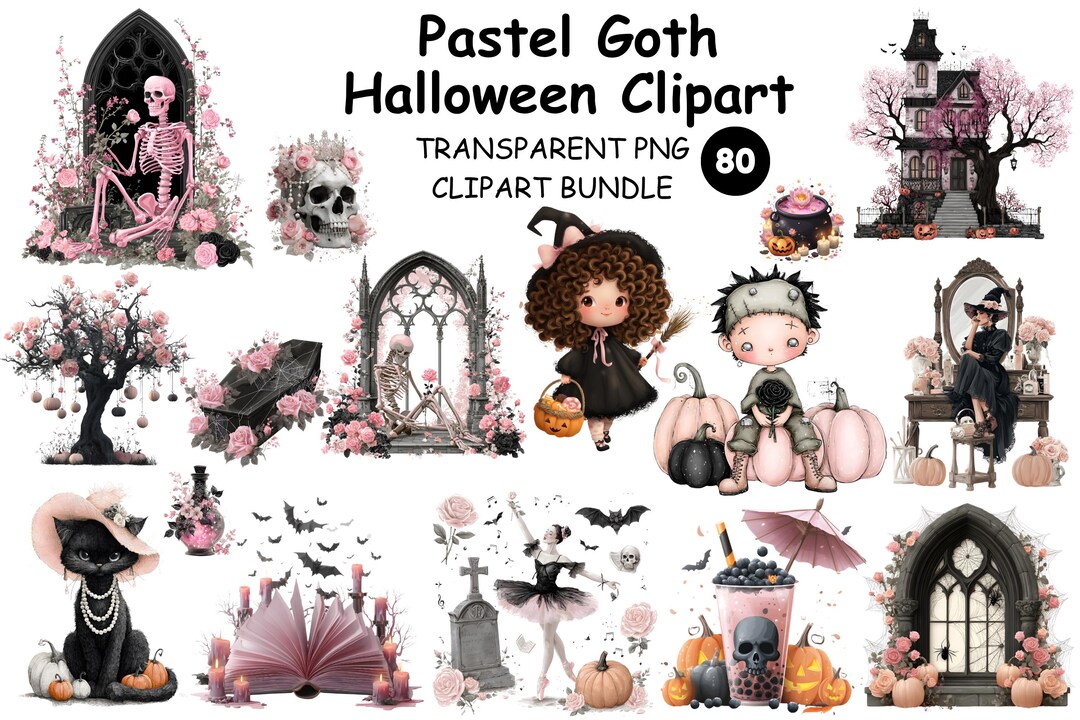 Pastel Goth Halloween Clipart | Cute Spooky PNG (digital Download) - Etsy