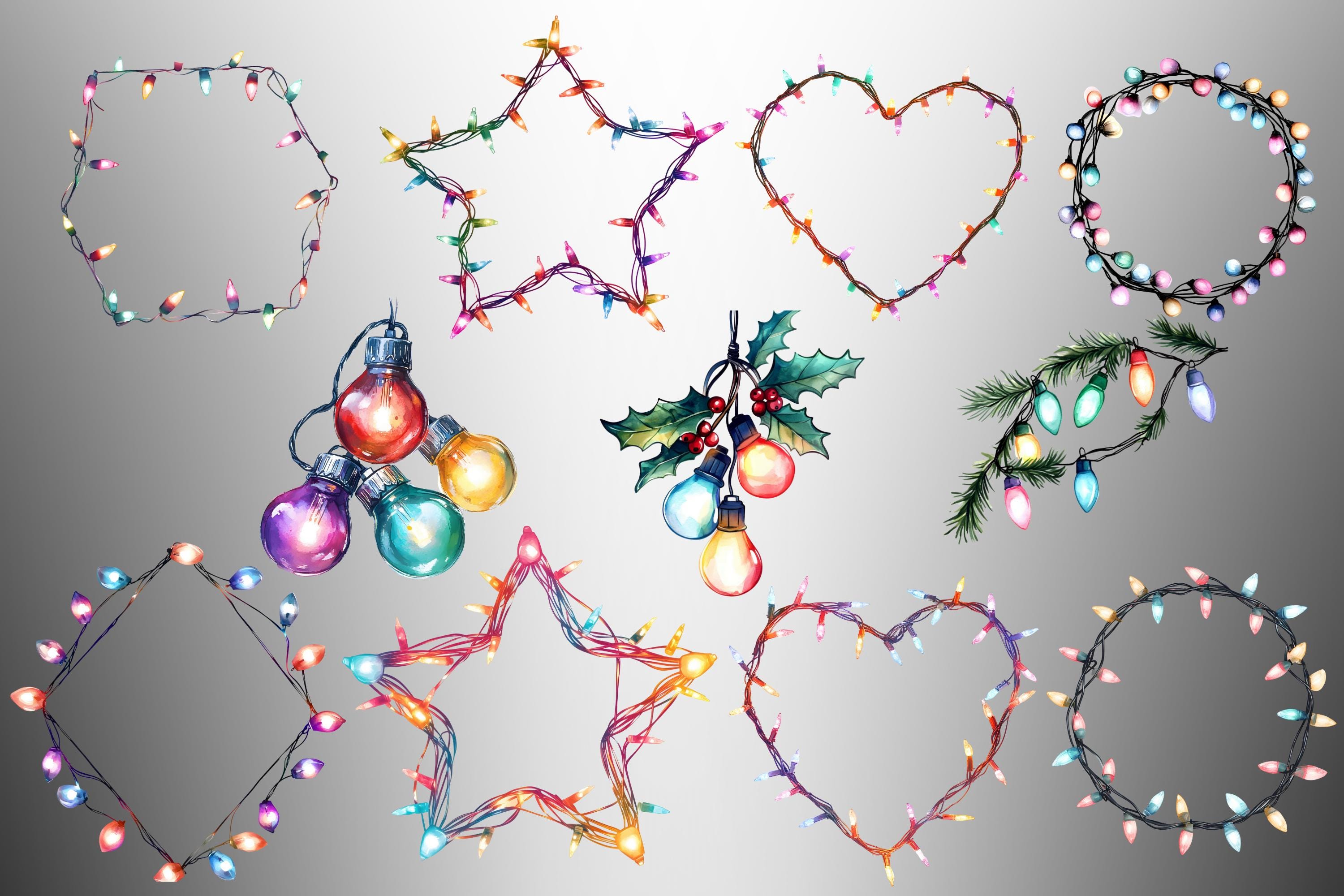 Christmas Lights Clipart Bundle PNG String Lights Frames Holiday ...