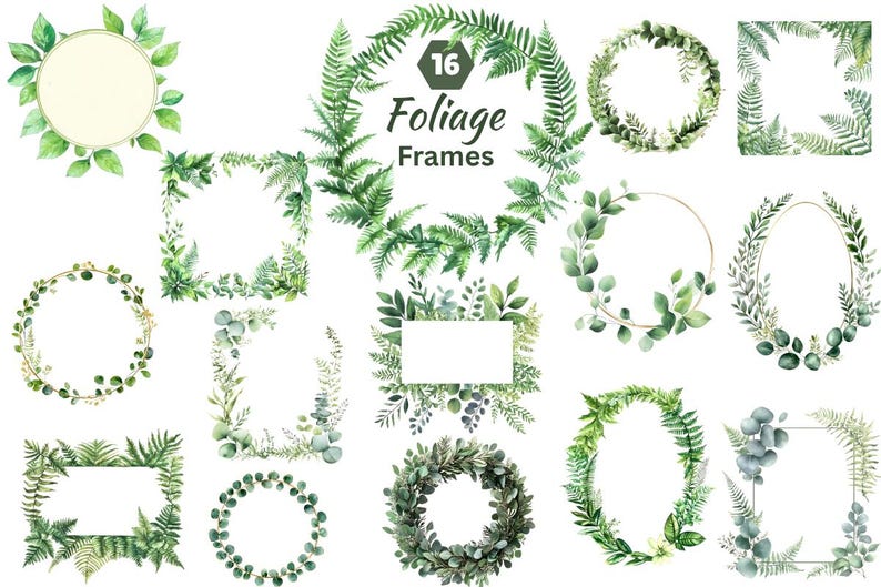 Watercolor Foliage Clipart Bundle | Botanical Wreaths, Frames (instant ...