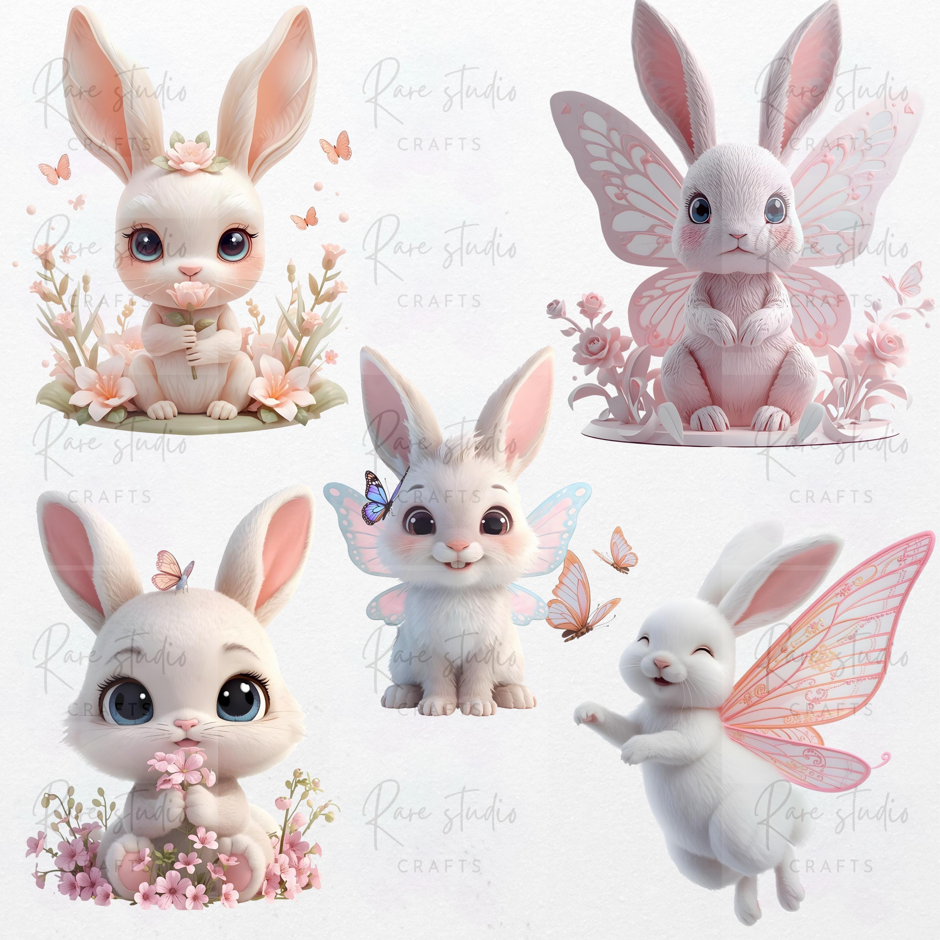 Bunny and Butterfly Clipart Bundle, Spring Watercolor Rabbits PNG, Baby ...