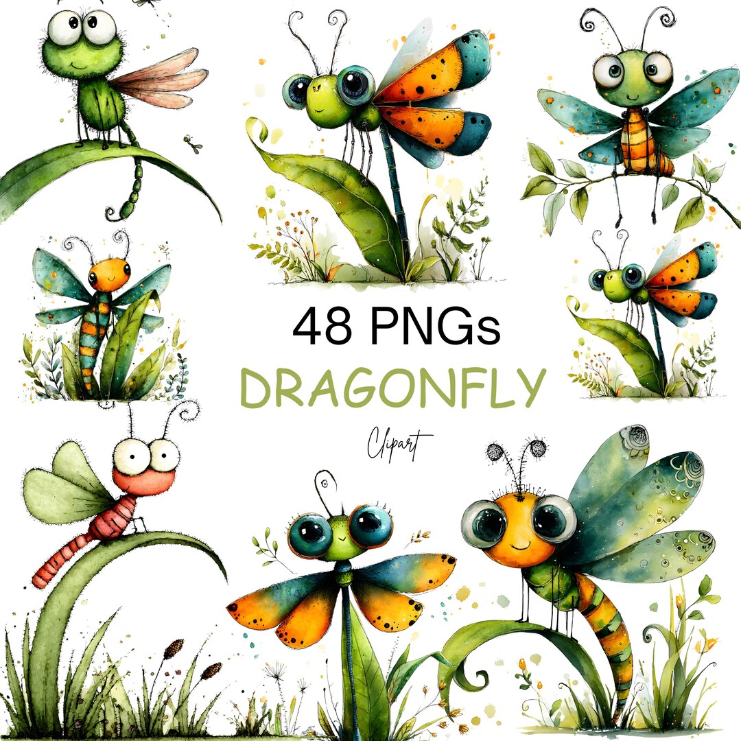 Dragonfly Clipart Bundle Watercolor Insect PNG Sublimation Graphics ...