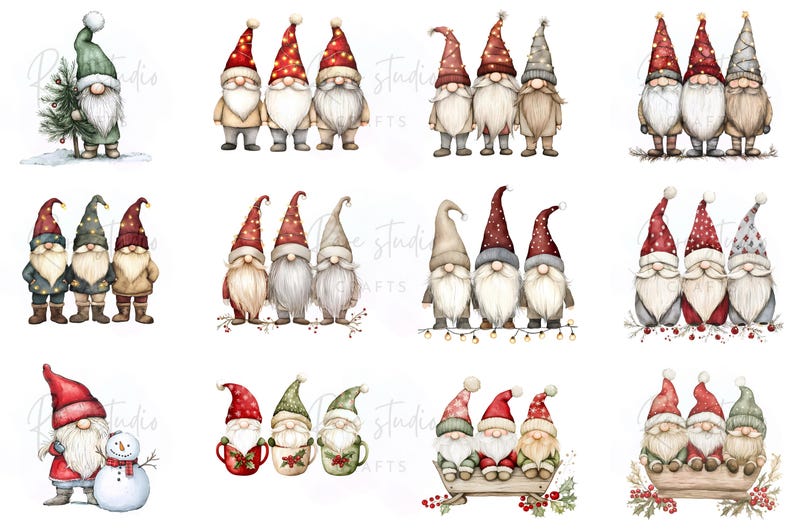 Watercolor Christmas Gnome Clipart, Nordic Tomte PNG Bundle for Winter ...