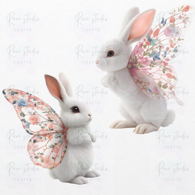 Bunny and Butterfly Clipart Bundle, Spring Watercolor Rabbits PNG, Baby ...