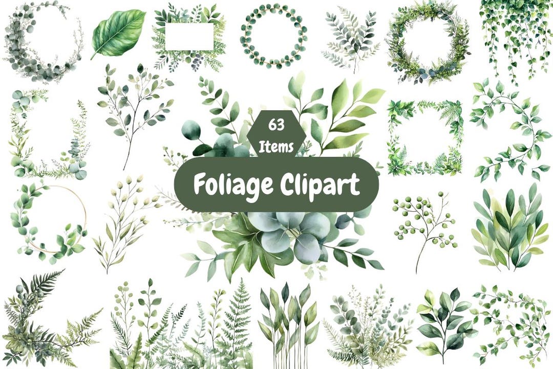 Watercolor Foliage Clipart Bundle | Botanical Wreaths, Frames (instant ...