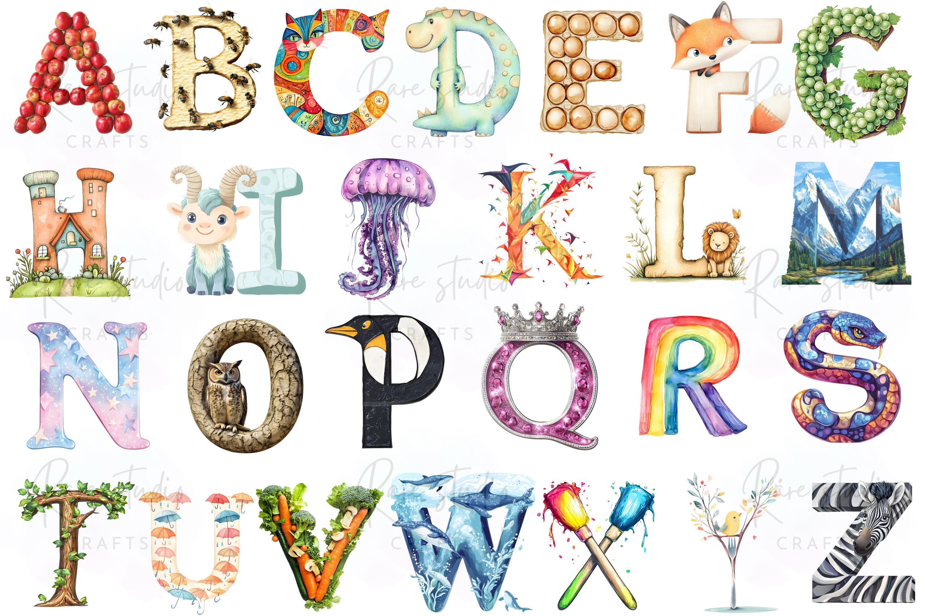 Watercolor Animal Alphabet Clipart: Educational Nursery Decor (PNG ...