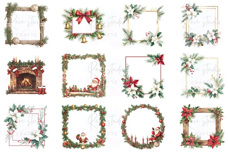 Christmas Frames Clipart Bundle Watercolor Holiday Borders Festive ...