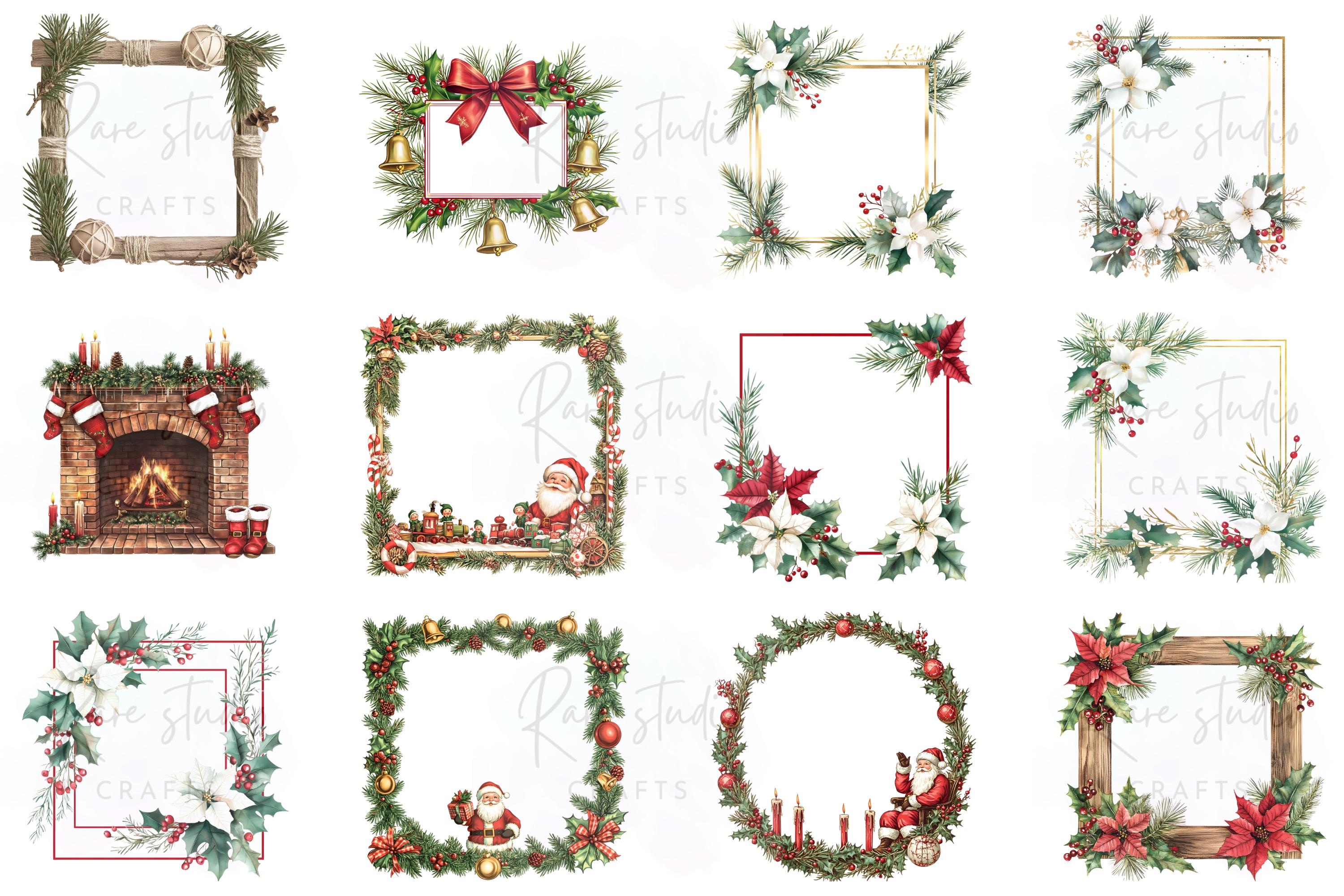 Christmas Frames Clipart Bundle Watercolor Holiday Borders Festive ...