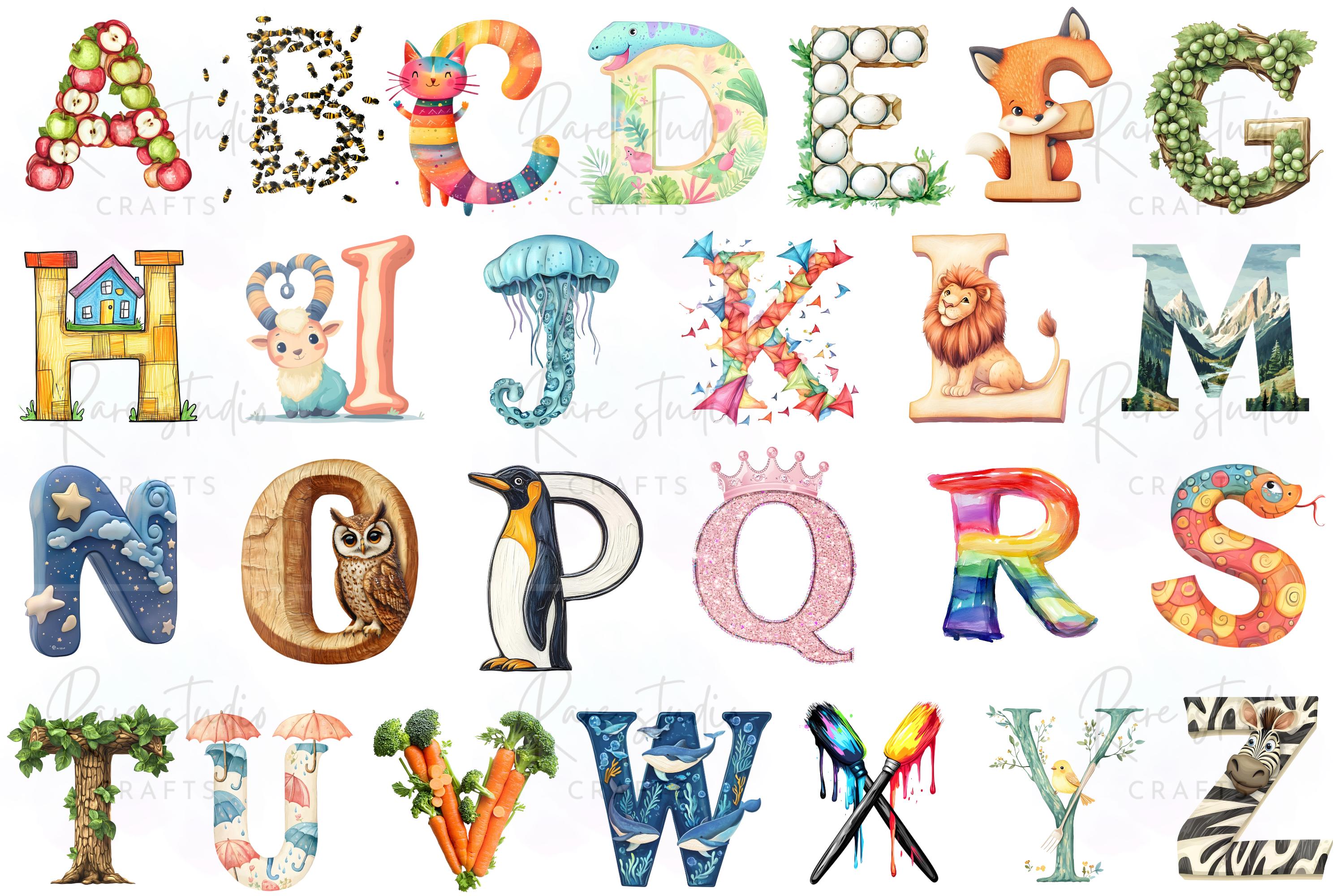 Watercolor Animal Alphabet Clipart: Educational Nursery Decor (PNG ...