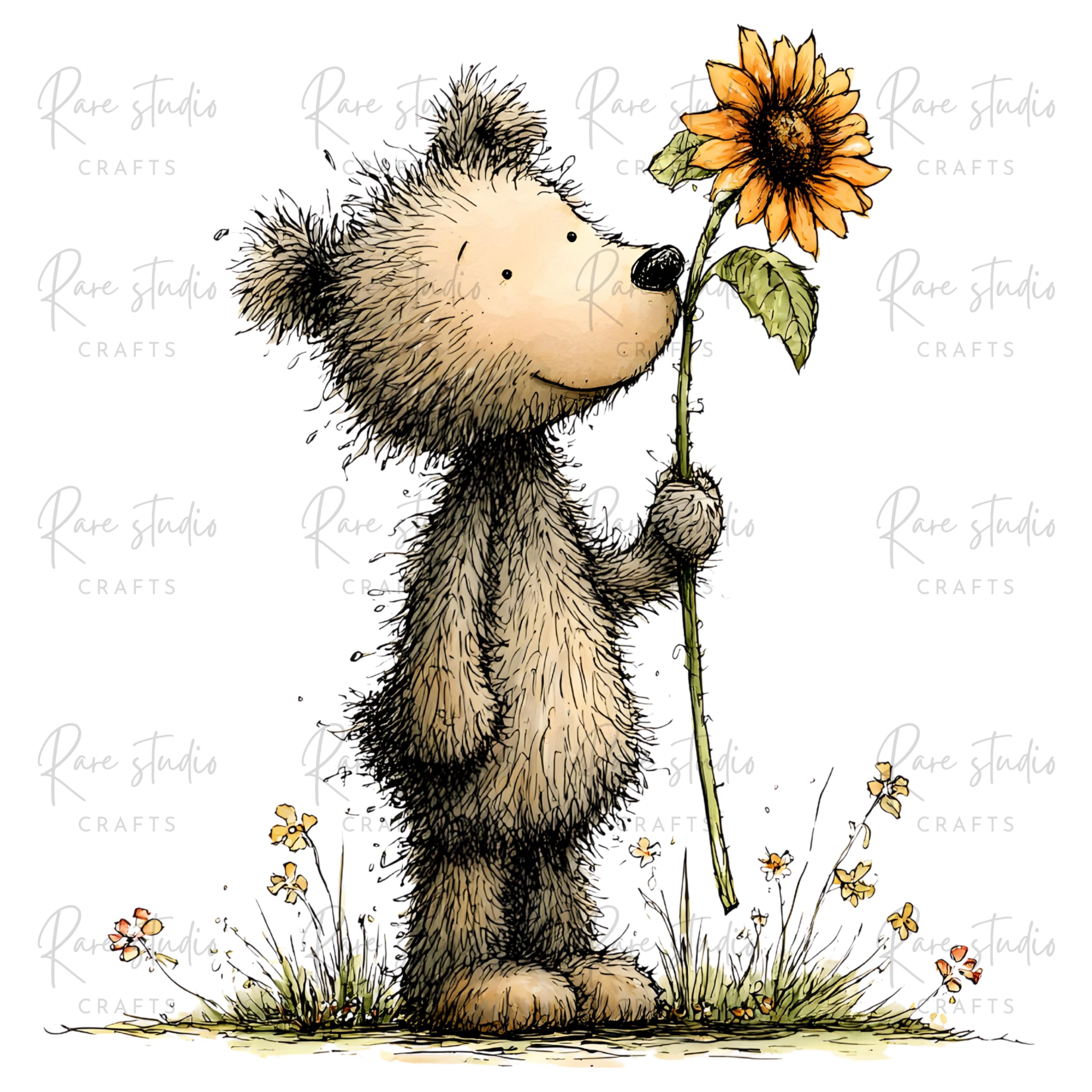 Teddy Bear Clipart Bundle Floral Bears Sunflower PNG Nursery Art ...