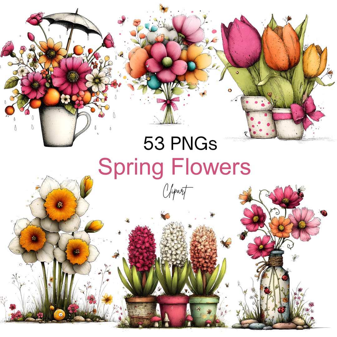 Spring Flowers Clipart Bundle, Floral Bouquet PNG, Garden Flower ...