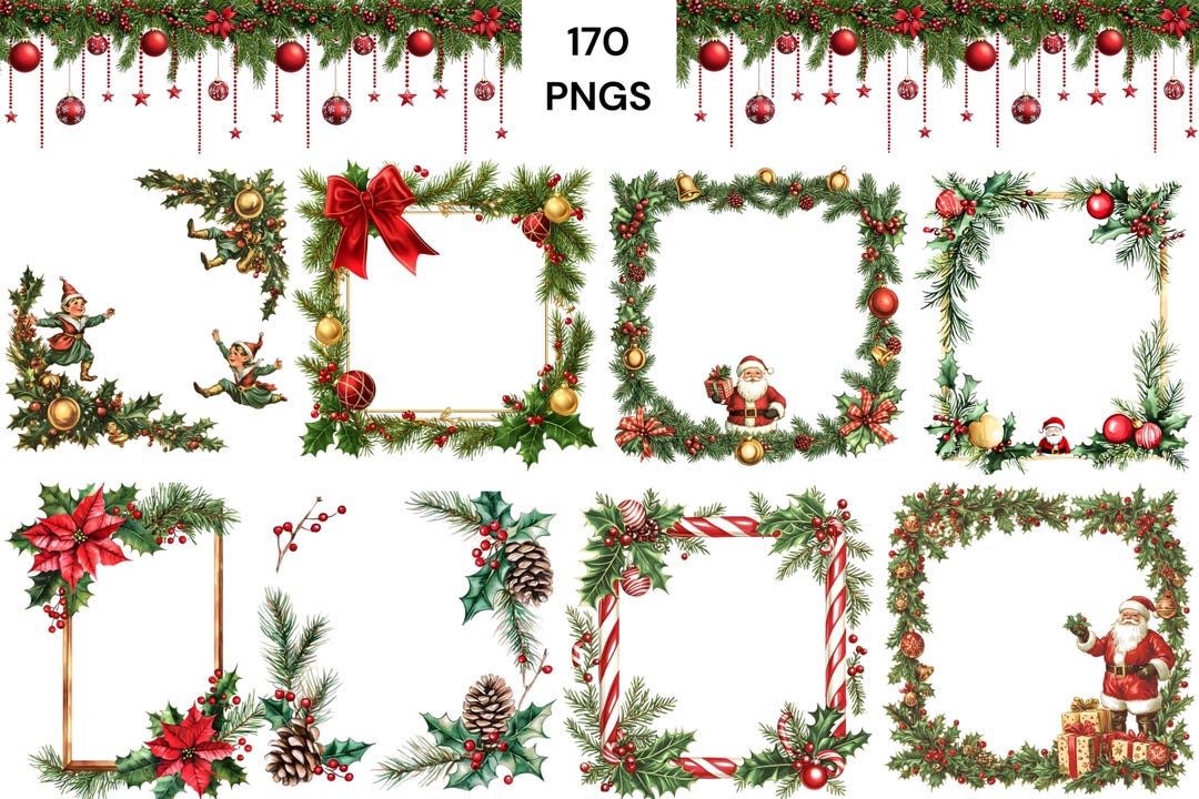 Christmas Frames Clipart Bundle Watercolor Holiday Borders Festive ...