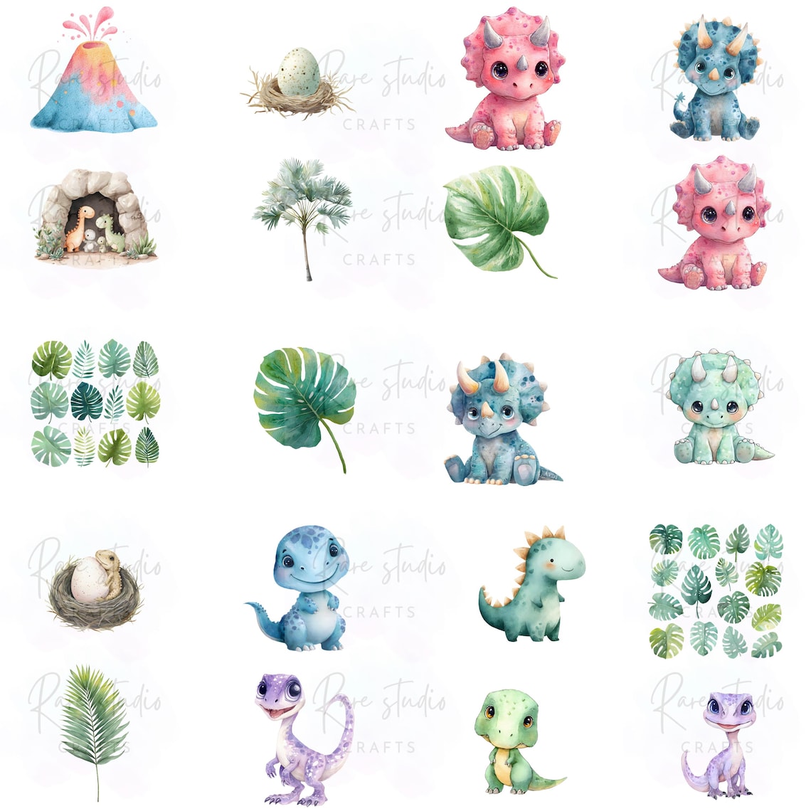 Baby Dinosaur PNG Bundle, Watercolor Dino Clipart, Kids Nursery ...