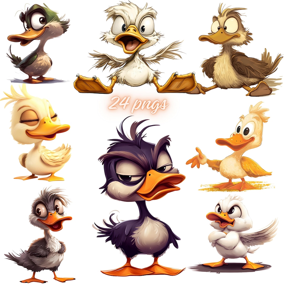 Funy Duck Clipart Bundle Cartoon Ducklings PNG Transparent Background ...
