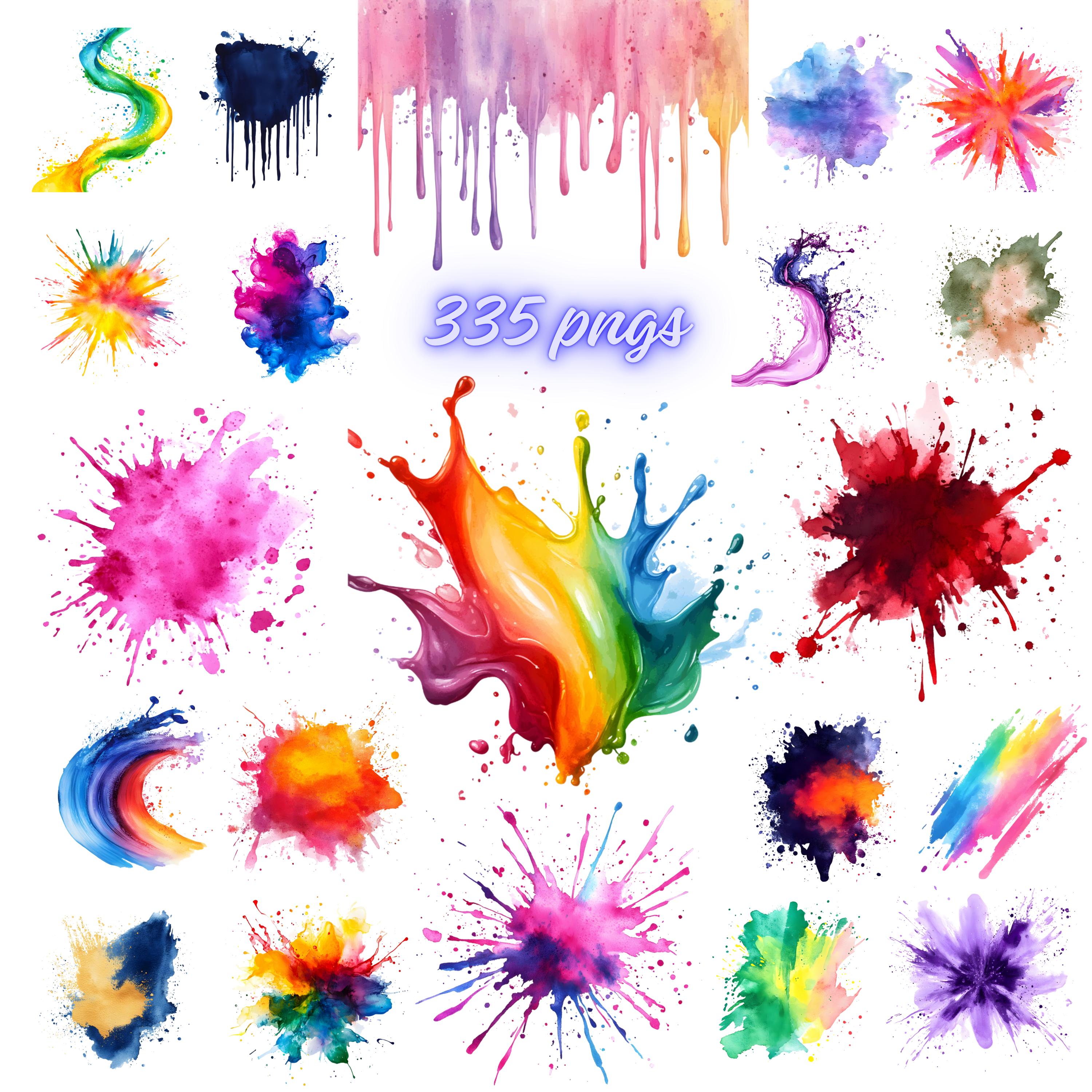Watercolor Color Splash Clipart, Paint Splatter PNG, Rainbow Ink Blots ...