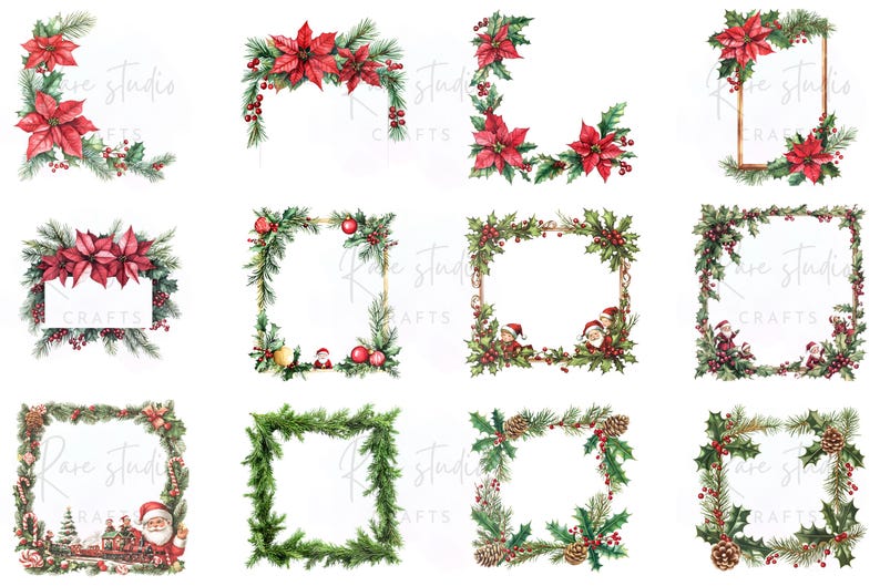 Christmas Frames Clipart Bundle Watercolor Holiday Borders Festive ...