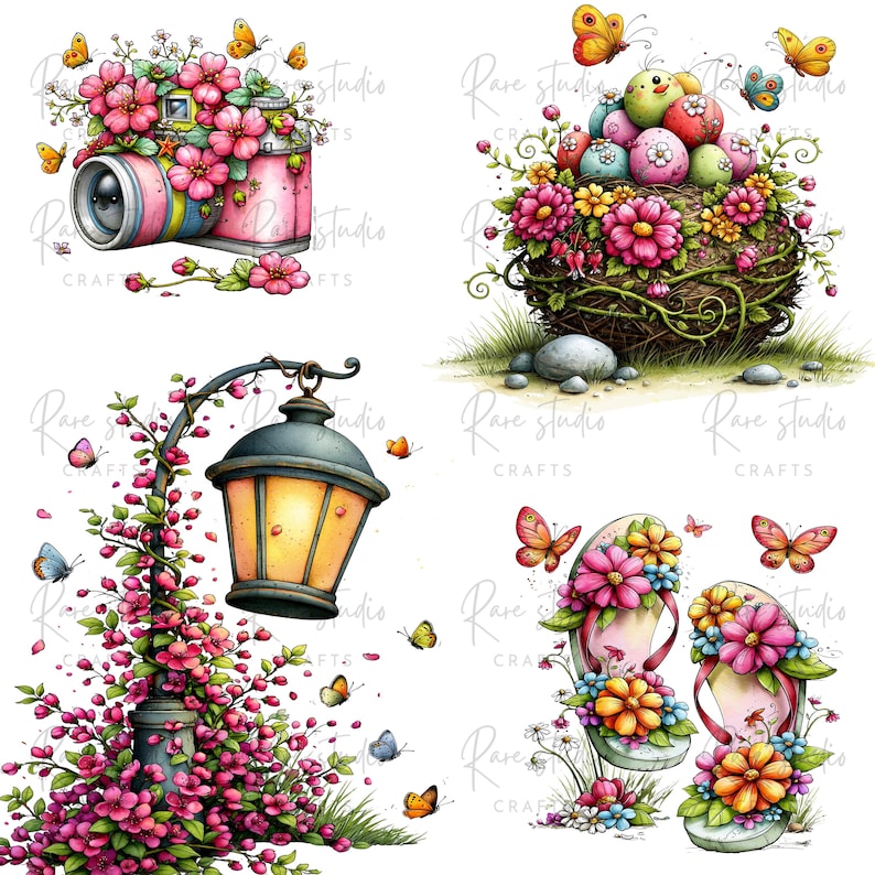 Spring Floral Clipart PNG Bundle, Flores de Jardín, Gráficos Botánicos ...