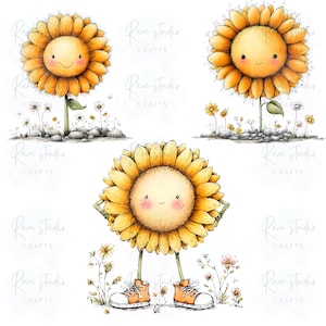 Sunflower Clipart Bundle Cartoon Floral PNG Summer Flowers Smiling ...