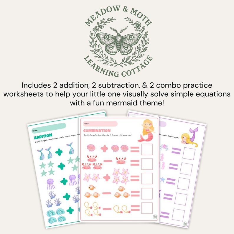 Mermaid Math Worksheets, Early Learning, Addition, Subtraction, Math ...