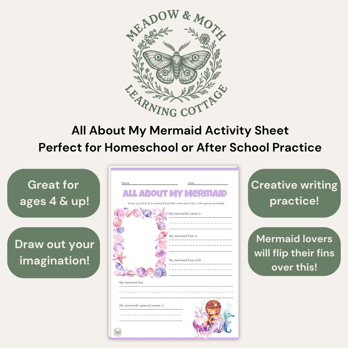 All About My Mermaid Activity Sheet, Draw Describe, Fun Writing ...