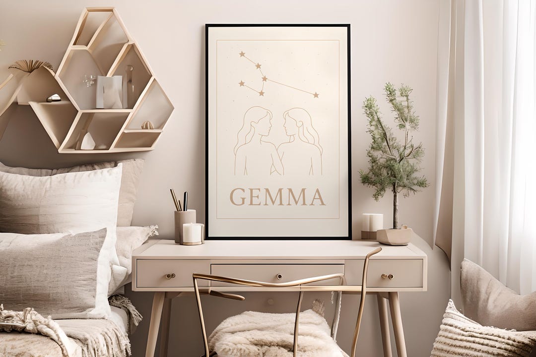 Gemini Zodiac Sign Wall Art Printable, Minimalist Gemini Twins Poster ...
