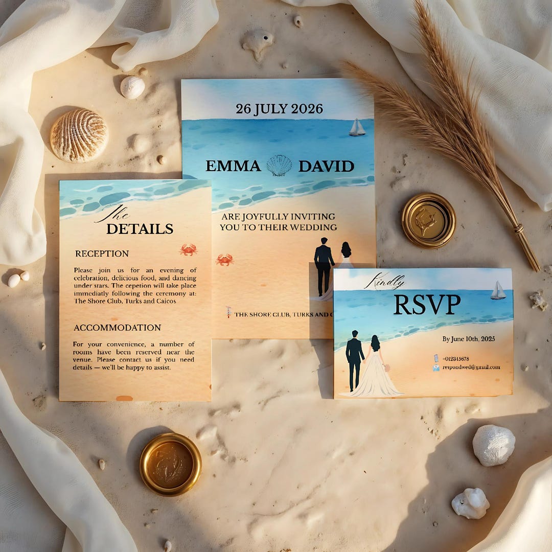 Beachy Wedding Invitation Card Design to Create Your Own Wedding Invite ...