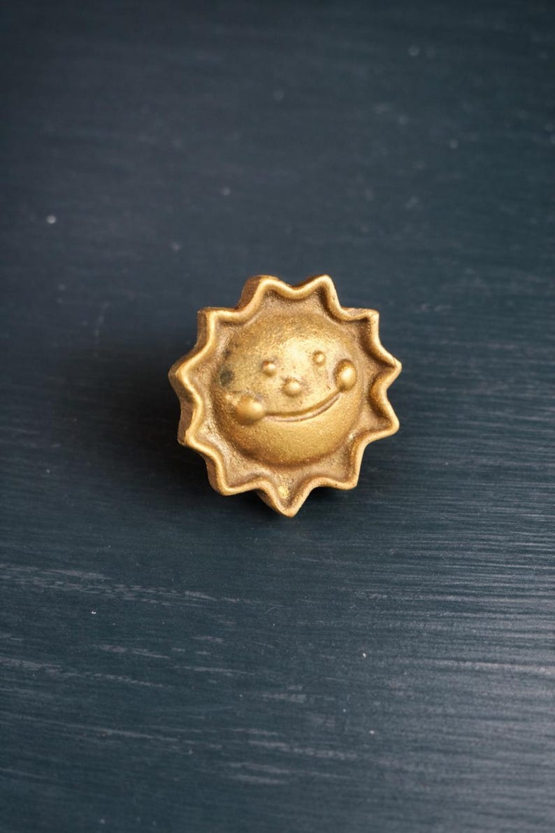 Solid Brass Sun Drawer Pull, Smiling Face Cabinet Knob (35 Mm) - Etsy UK