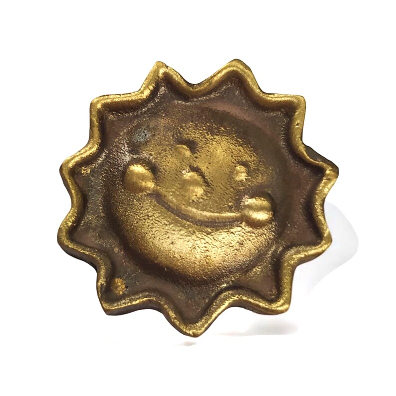 Solid Brass Sun Drawer Pull, Smiling Face Cabinet Knob (35 Mm) - Etsy UK