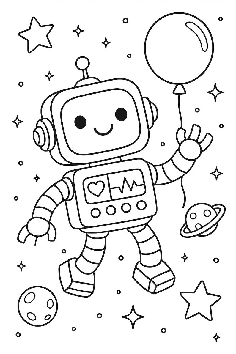 Robot Explorer in Space – Digital Coloring Sheet for Kids Ages 4–9 - Etsy