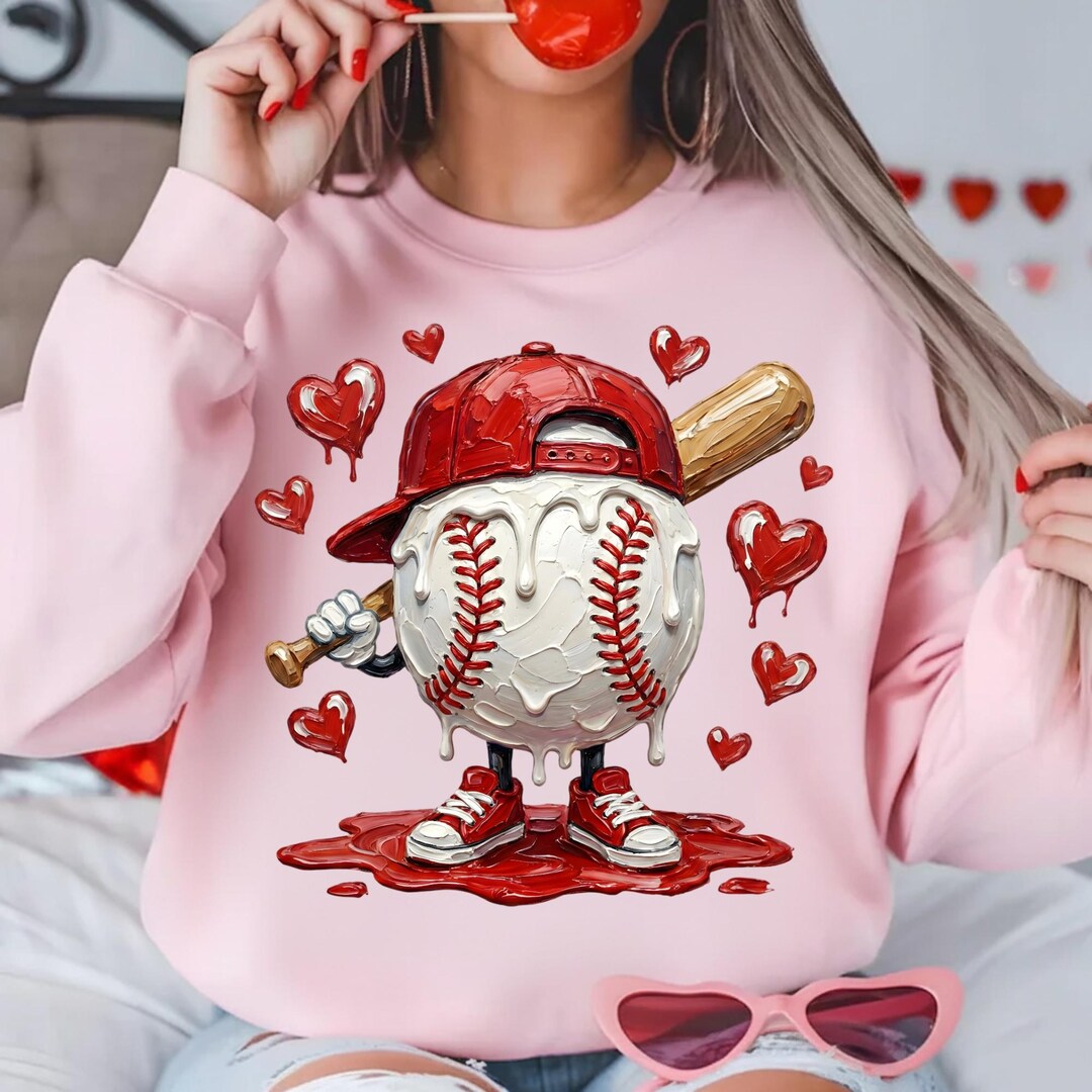Valentine Baseball PNG, Cute Baseball With Bat Hearts Drip Style Love ...
