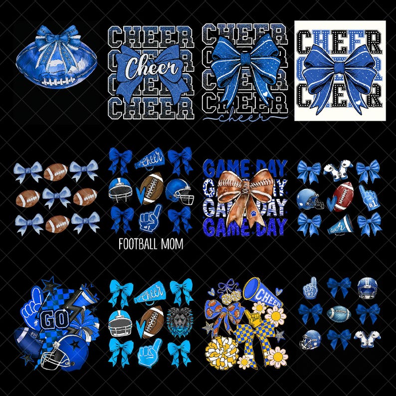 Blue Coquette Football PNG Bundle | Cheer Spirit Bow Sublimation ...