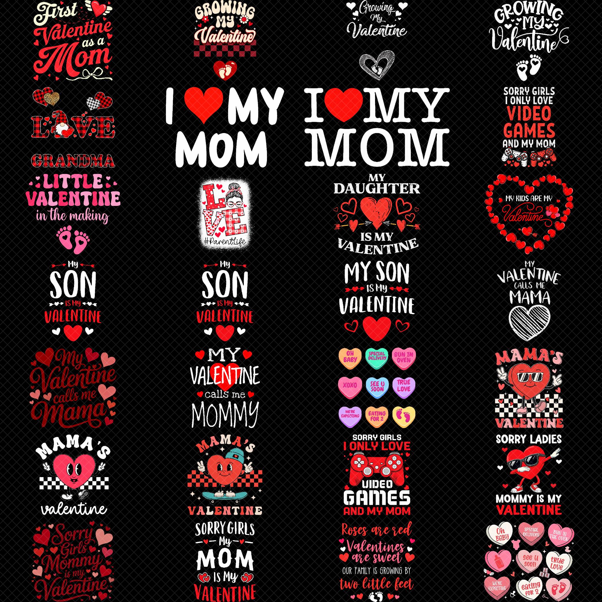 Mom Valentine PNG Bundle I Love My Mom Funny Cute Heart Shirt Design ...