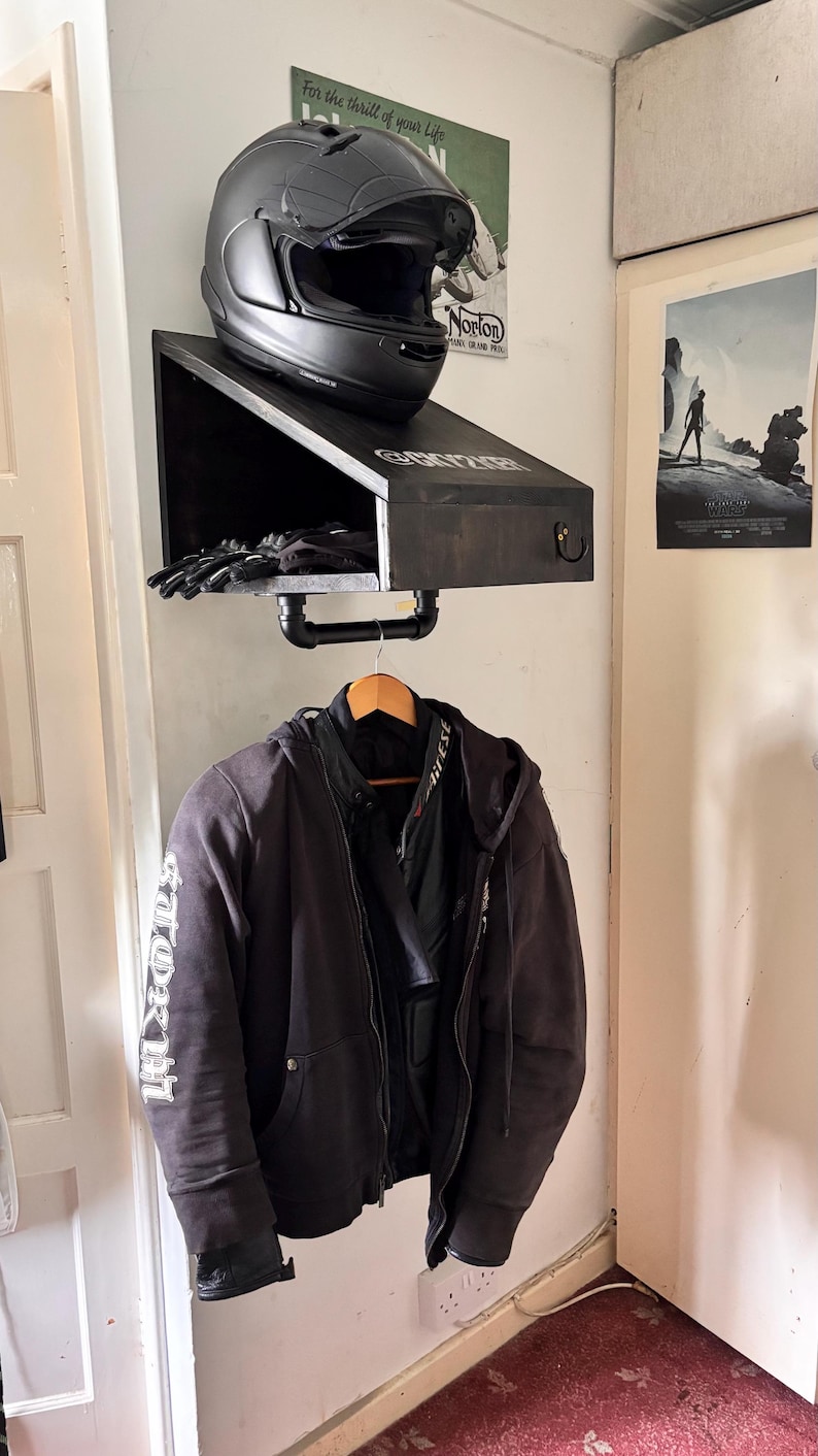 Custom Handmade Wooden Motorcycle Gear Rack – Wall-mounted Storage and ...