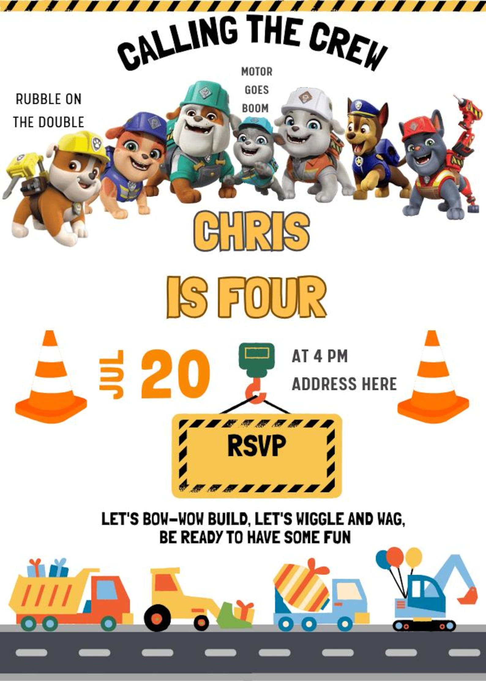 Rubble and Crew Birthday Digital Invite - Etsy