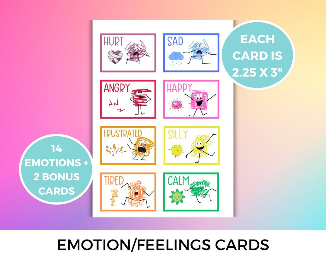 Kids Printable Emotion and Feeling Cards, Color Cards With Emotions for ...