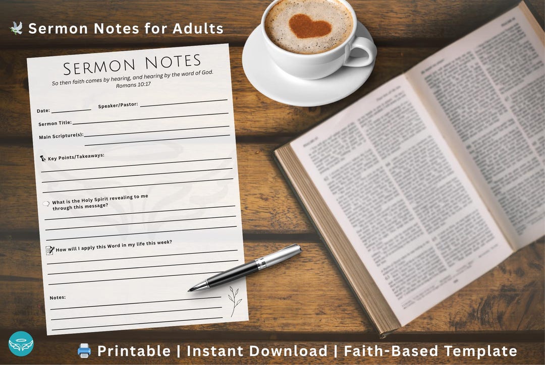 Printable Sermon Notes for Adults | Faith-based Church Note-taking ...