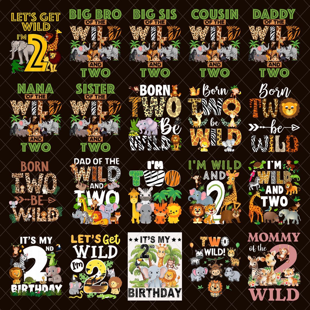 Wild 2nd Birthday PNG Bundle, Safari Jungle Animal Clipart, Wild Two ...