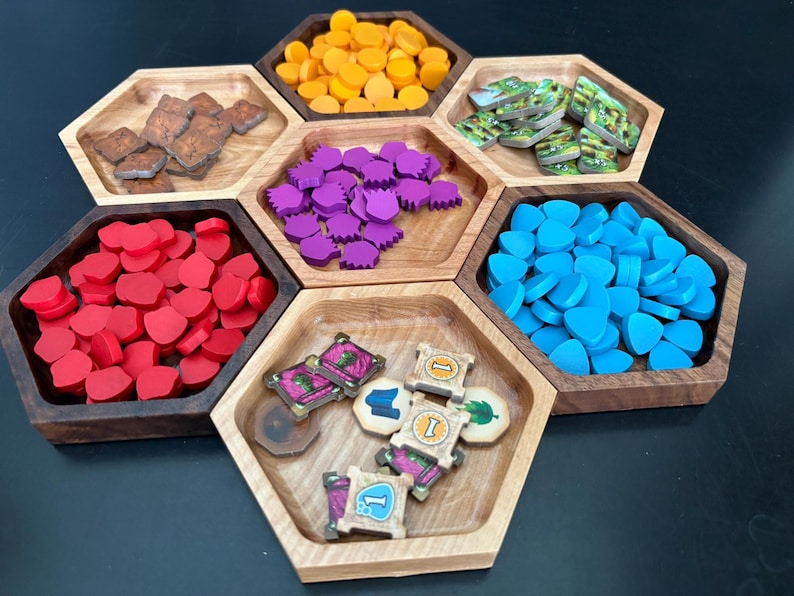 Wooden Hexagon Board Game Token Tray – Modular, Magnetic Resource ...