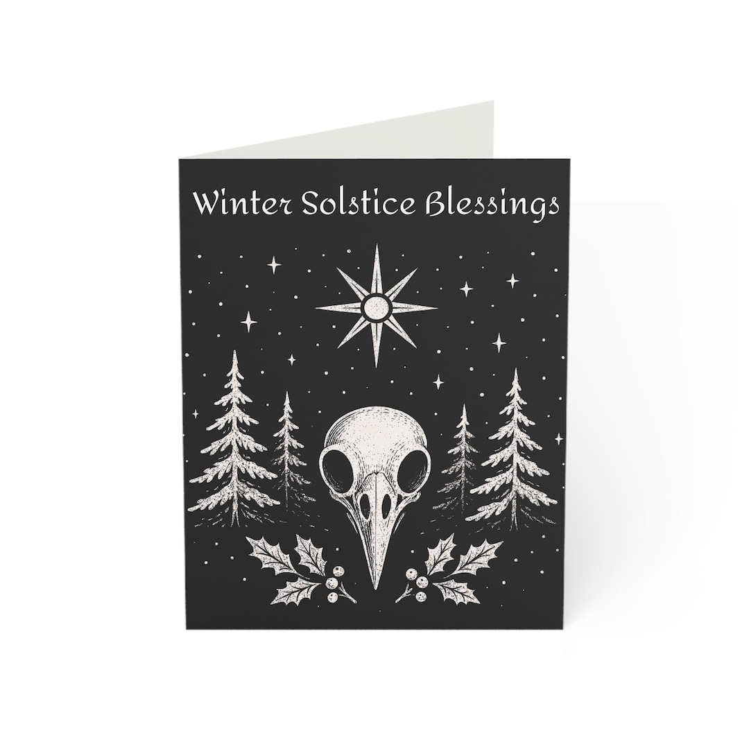 Greeting Cards - Raven Skull Winter Solstice Blessings, Holiday Cards ...